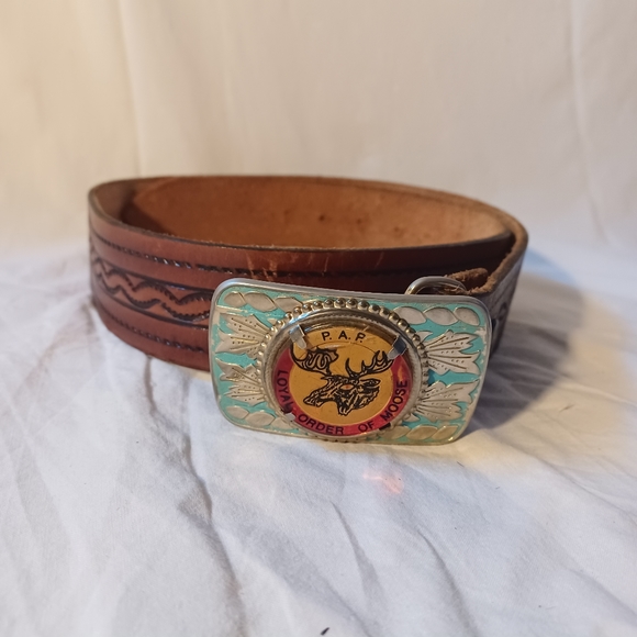 Source Unknown | Accessories | Vintage Moose Belt Buckle And Leather ...